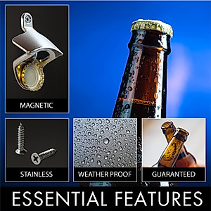 Metal Beer Bottle Opener Wall Mounted With Magnetic Cap Catcher - Stainless Steel Finish For Indoor or Outdoor Use