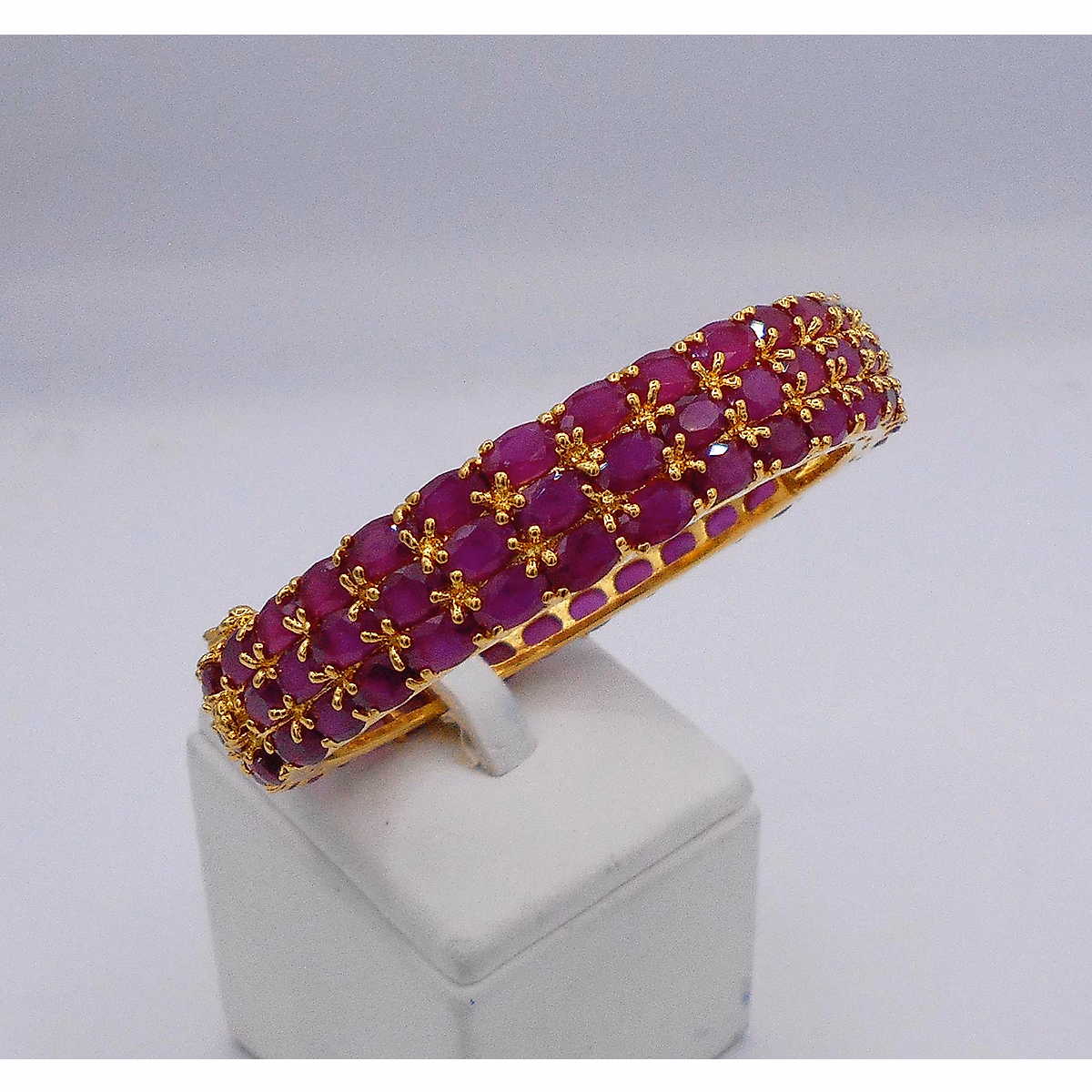 arrawana77 Rare Thai Jewelry Gorgeous 22k 23k 24k Yellow Gold Plated Women Rare Thai Cubic Zirconia CZ AAA Syn Ruby Bracelets Cuff Bangle 13 MM, 6.5 inch