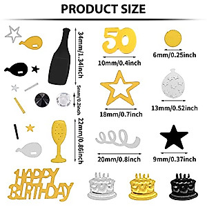 3000 Pieces Happy Birthday Confetti Number 50 Confetti Birthday Cake Confetti Table Scatter Confetti, Black Gold Silver Party Decorations Supplies for Birthday Anniversary (50th Style)