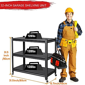 Generic 32"" W Storage Shelves,Heavy Duty Metal Shelving Unit,Pantry Shelves, Kitchen Shelves, Garage Shelving,Utility Rack (31.5"" W×15.7"" D×31.5"" H), Black, TGJZ-80W