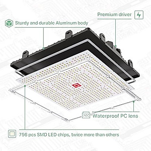 Groplanner LED Grow Light GP1500m Manual Dimmable, 756pcs LEDs 3x3ft,Full Spectrum 150w Growing Lamps Hyperlite Board Daisy Chain for Indoor Plants Seeding Veg,Greenhouses Grow Tent.