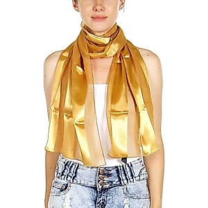 SERENITA Scarfs for women | lightweight soft silky scarves | 60" long satin chiffon stripe solid color neckerchief, Gold
