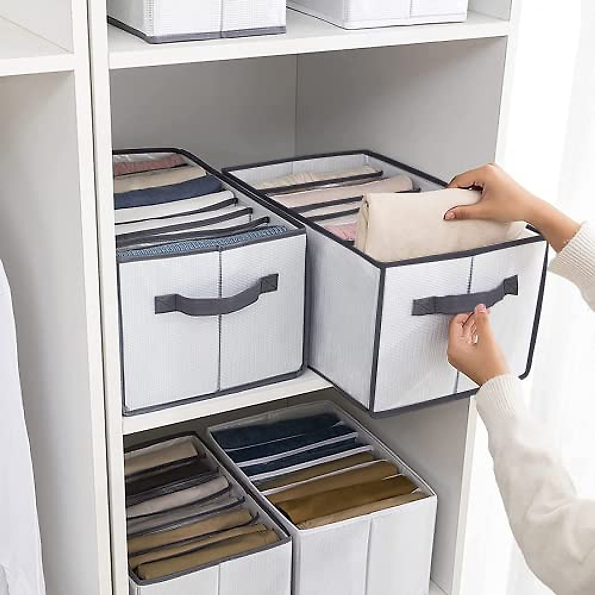 PENGFULL Clothes Organizer for Folded Clothes ,Drawer Organizers for Clothing Jeans,Closer Organizer for Sweater,Tshirts,Pants,17.32×11.02×8.67in Big 9 Grid,Oxford cloth edge reinforcement,Stackable