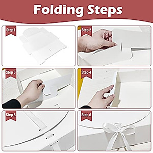 BoShahai 10 PCS Gift Boxes with Lids, 10.6x7.8x3.1 Inch Kraft Paper Gift Box, White Gift Boxes with Ribbon, Bridesmaid Proposal Box for Wedding, Packaging, Present, Birthday, Cupcake Boxes