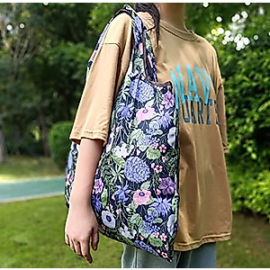 Fineget Reusable Foldable Large Shopping Grocery Tote Bag Portable Waterproof Durable Spare Tote for Women Travelling Camping Beach Picnic Laundry Yoga Duffel Bag Petunias Flowers Pattern