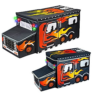 KAP Large Toy Box for boys with flip Lid & Lights up, Foldable Sturdy Toy Storage Organizer Decorative Bins Baskets for Kids, Nursery, Closet, Bedroom, Playroom, 34.8" L x 13" W x 15.7" H