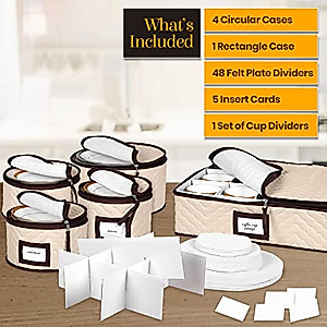 China Storage Containers 5-Piece Set Moving Boxes for Dinnerware, Glasses, Plates, Mugs and Saucers Sturdy Quilted Microfiber Dish Organizer with Dividers for Seasonal Storage - Service for 12