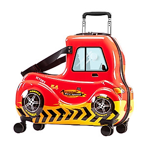 AO WEI LA OW Kids Ride-On Luggage with Wheels Suitcase Fits to Toddler Aged 3-12 Years old （Red Car Checked-Large 25-Inch