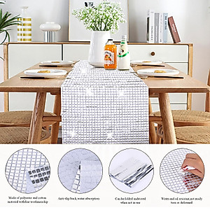 12 x 108 Inches Disco Party Table Runners Glitter Table Runner Cover Decoration Silver Sparkle Sequin Tablecloth for 80s Disco Dance Party Bachelorette Supplies Dance Wedding Decor (Disco Silver, 1)