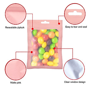 100 Pieces Smell Proof Bags,4 x 6 Inch Resealable Mylar Ziplock Food Storage Bags with Clear Window Coffee Beans Packaging Pouch for Food Self Sealing Storage Supplies (Pink)