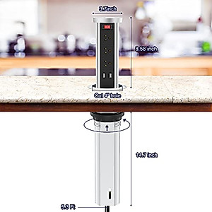 XBA Automatic Pop up Power Strip with Wireless Charger 3 AC Ouletes and 4.2A 2 USB Ports for Hotel Office Conference Table Countertop ( Black)