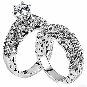TheJewelryMaster 2.11 Carat Brilliant Round Cut Diamond Engagement Ring Wedding Band Bridal Set