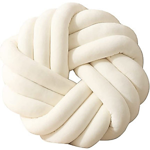Knotted Throw Pillow, 13.7'' Round Pillows Decorative Throw Pillows for Couch Chair Sofa Cushion, Knit Knot Ball Pillow for Living Room Bedroom Car, White