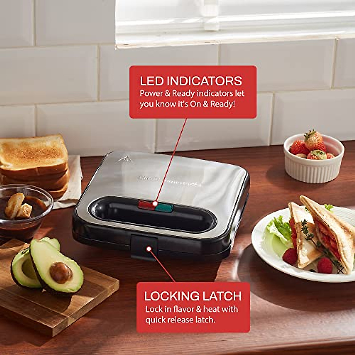 Elite Gourmet ESM2207SS Sandwich Panini Maker Grilled Cheese Machine Tuna Melt Omelets Non-stick Cooking Surface, 2 Slice, 750 Watts, Stainless Steel