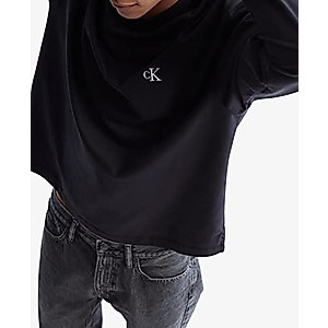 Calvin Klein Men's Relaxed Fit Archive Logo Crewneck Long Sleeve Tee, Black Beauty, Small