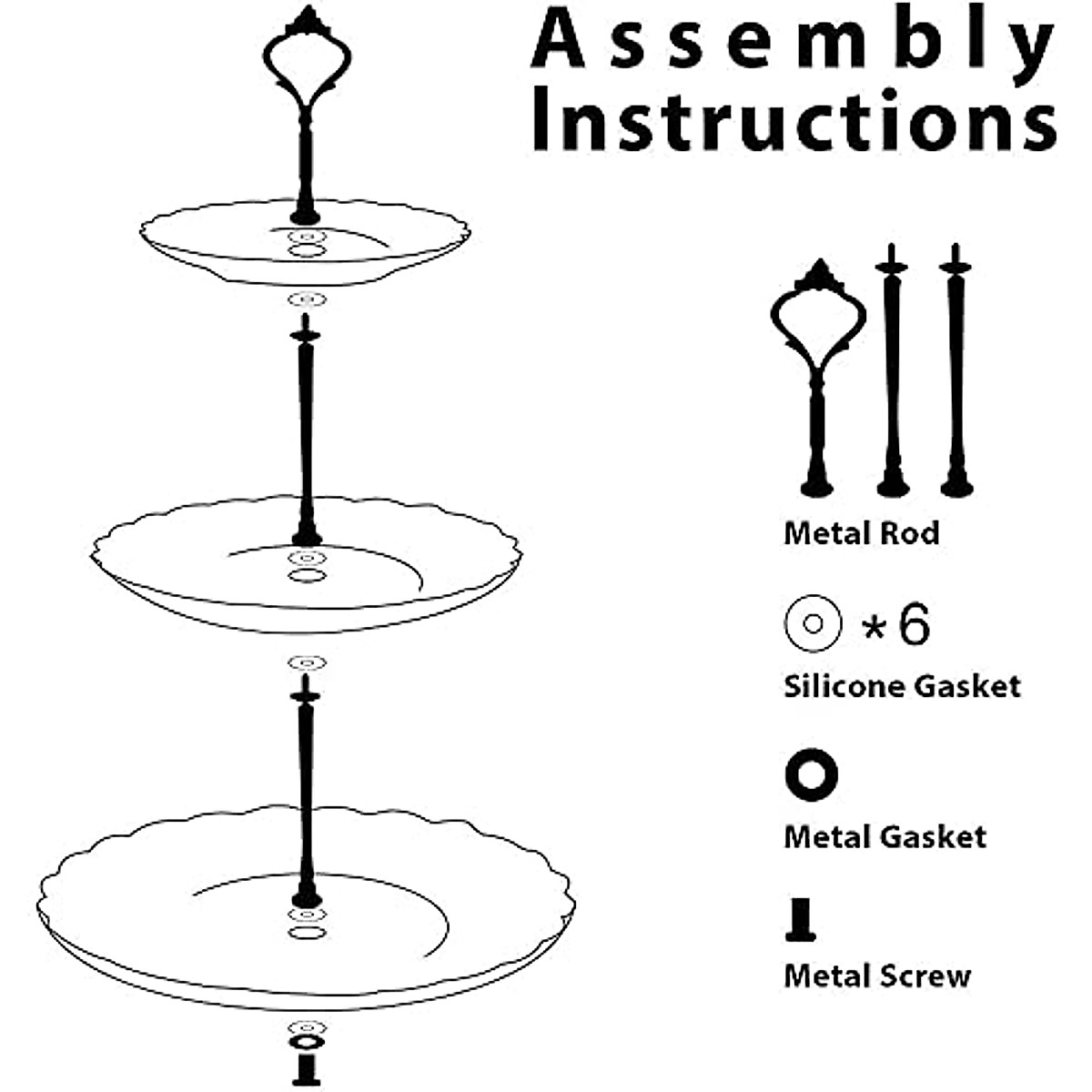 Tebery 2 Pack Ceramic Cake Stand Dessert Display Tower Stand - 6, 8, 10 Inches, 3-Tier Serving Tray Platter Party Food Server Display Holder with Silver Carry Holder