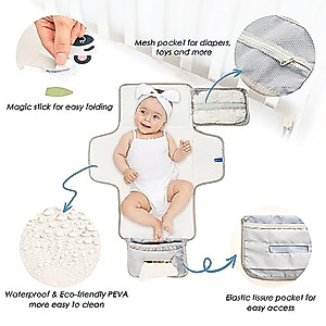 Bulletgxll Cute Panda Portable Diaper Changing Pad Waterproof Changing Pad with Baby Tissue Pocket and Magic Stick for Newborn Baby.