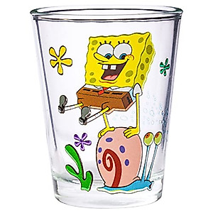 Silver Buffalo SpongeBob SquarePants Poses Floral Krabby Patty 4-Pack Mini Glass Set, 1.5 Ounces