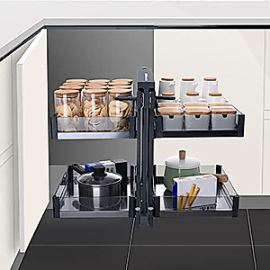 Kitchen Corner Cabinet Organizer Blind Corner Cabinet Pull Out Blind Corner Organizer Soft Close with 4-Shelf Basket for Kitchen Cabinet Organizer Storage Corner Optimizer, Left Or Right Handed Open (
