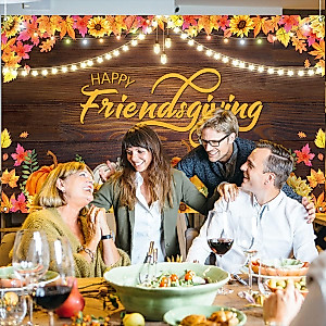 Nepnuser Happy Friendsgiving Photo Booth Backdrop Fall Harvest Thansgiving Friends Party Decorations Maple Leaves Sunflower Wall Decor Supplies (7×5ft)