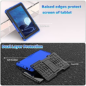TASSKTO Dual Layer Heavy Duty Shockproof Impact Resistance Drop Proof Military Grade Kids Case with Kickstand for Fire 7 Tablet Case 12th Generation 2022, Not fit Lenovo Samsung case,Blue