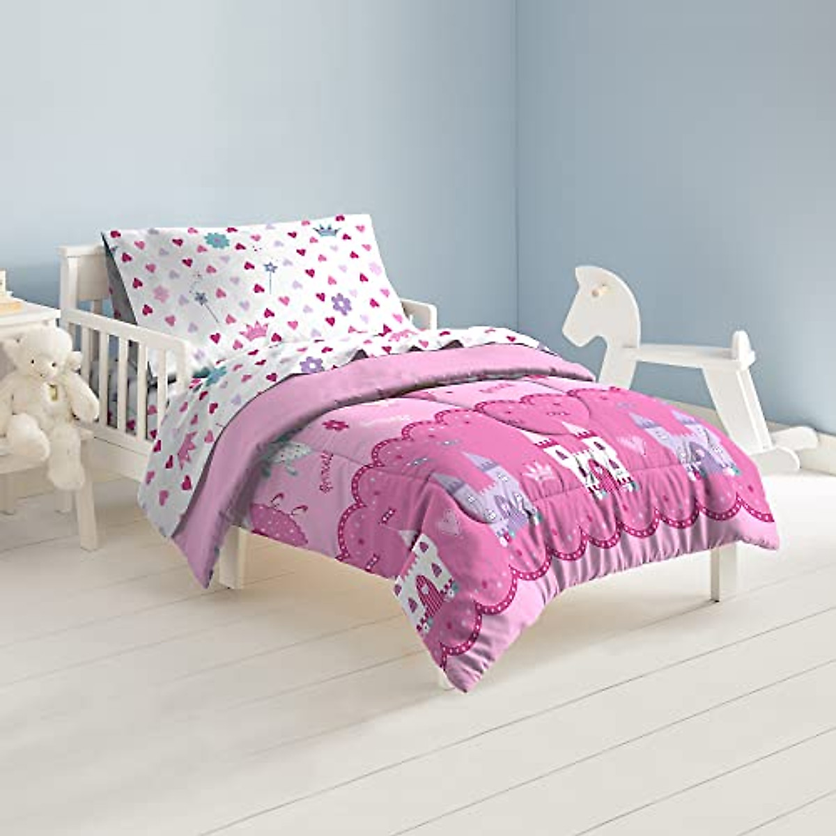 dream FACTORY Magical Princess 4 Piece Bedding Set, Toddler, Pink,2A74630JMU