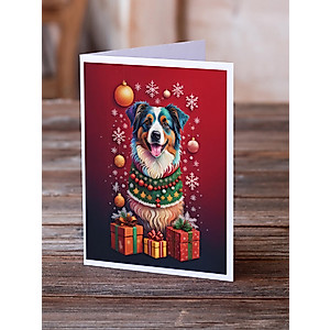 Caroline's Treasures DAC3032GCA7P Australian Shepherd Holiday Christmas Greeting Cards Pack of 8 Blank Cards with Envelopes Whimsical A7 Size 5x7 Blank Note Cards