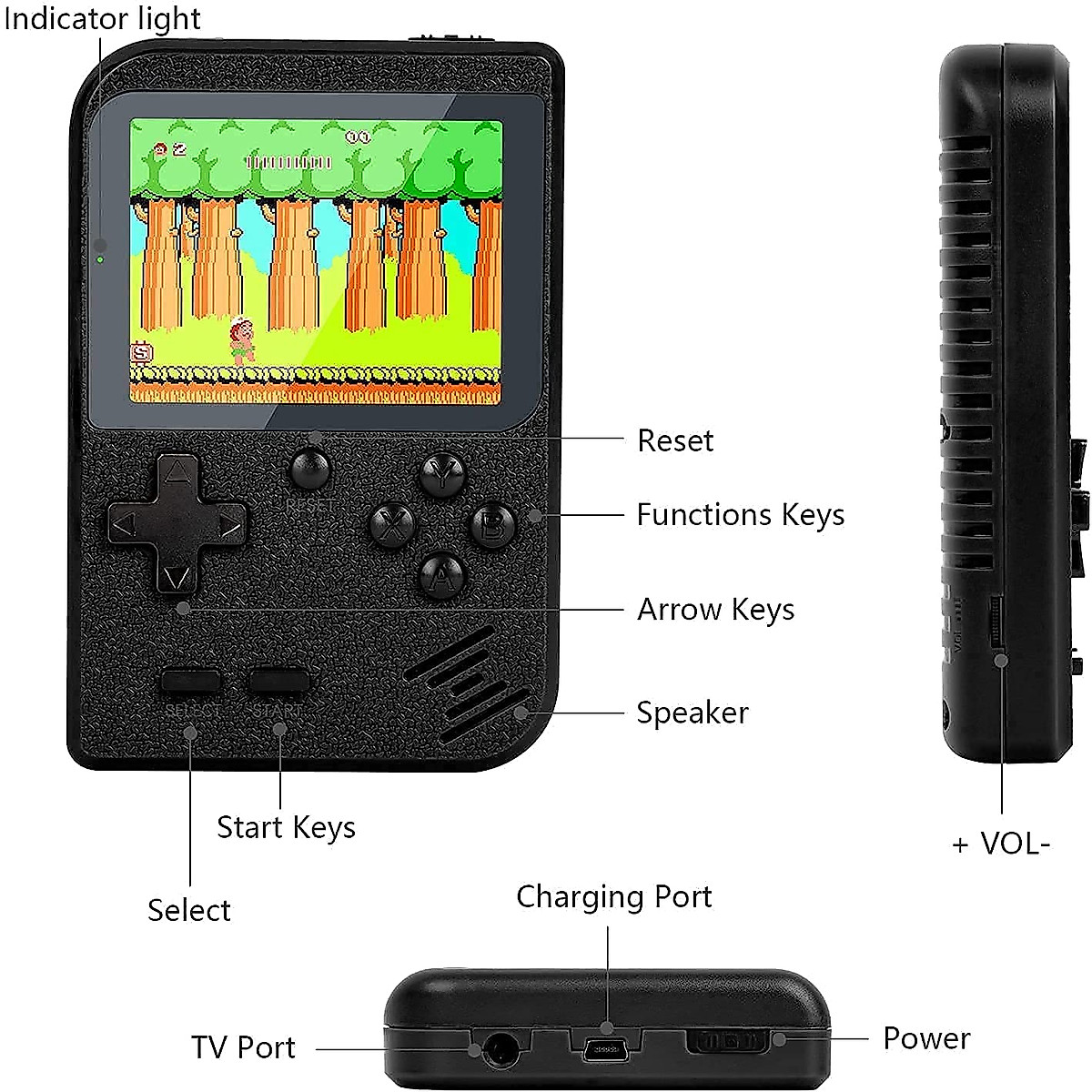 JAMSWALL Retro Handheld Game Console, Portable Retro Video Game Console with 400 Classical FC Games 2.8-Inch Screen 800mAh Rechargeable Battery Support for Connecting TV and Two Players(Black)…