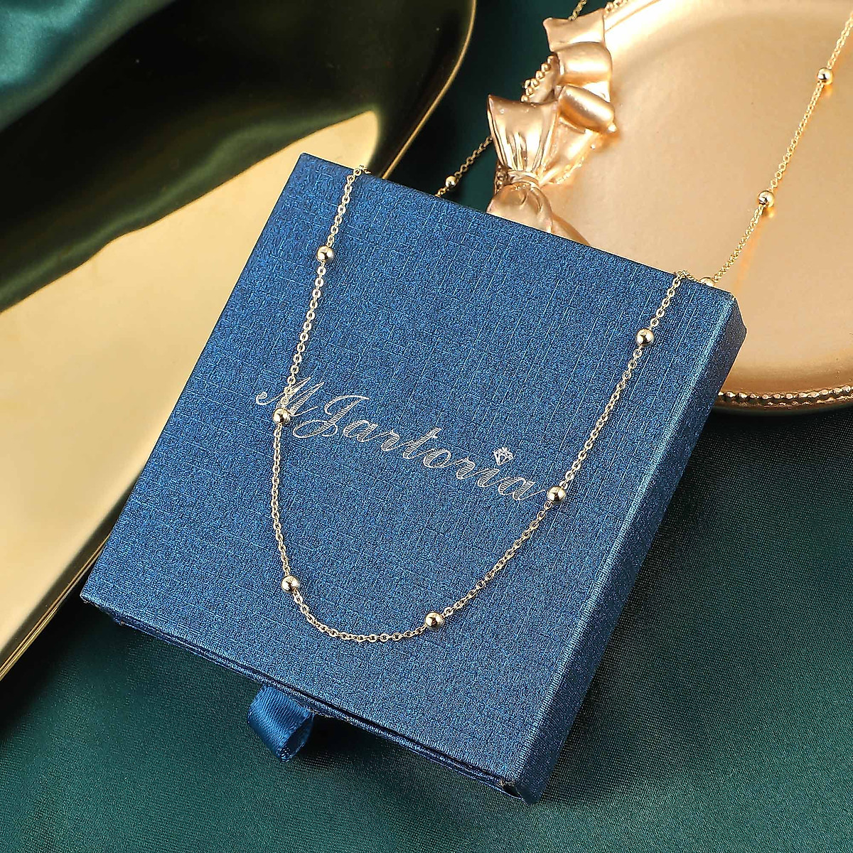 MJartoria Dainty Choker Necklace for Women 14K Gold Plated Minimalist Chain Choker Necklace Trendy Satellite Bead Choker Jewelry Gifts