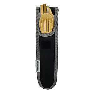 Bamboo Travel Utensil Set | Bamboo Fork, Knife, Spoon, Chopsticks, Straw, Straw-cleaning brush, Travel Pouch and Carabiner | Excellent For Everyday Use! ((1Set) Midnight Black)