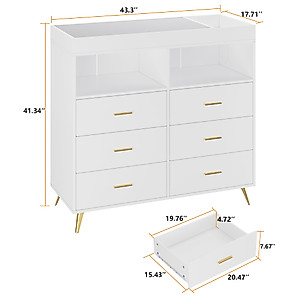 GarveeHome Baby Changing Table Dresser with Drawers, Baby Changing Station with Changing Table Top, Changing Pad, LED Lights & Charging Station, Baby Dresser for Newborns Infants, White