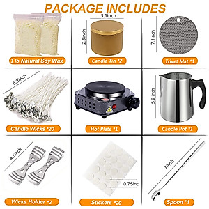BBAXI Candle Making Kit with Electronic Hot Plate,Candle Wax Melter for Melting Wax,Including Melting Pot, Wax Melter hot Plate,1lb Soy Wax,Stain Spoon,Cotton Wicks,Center Devices,Wick Stickers