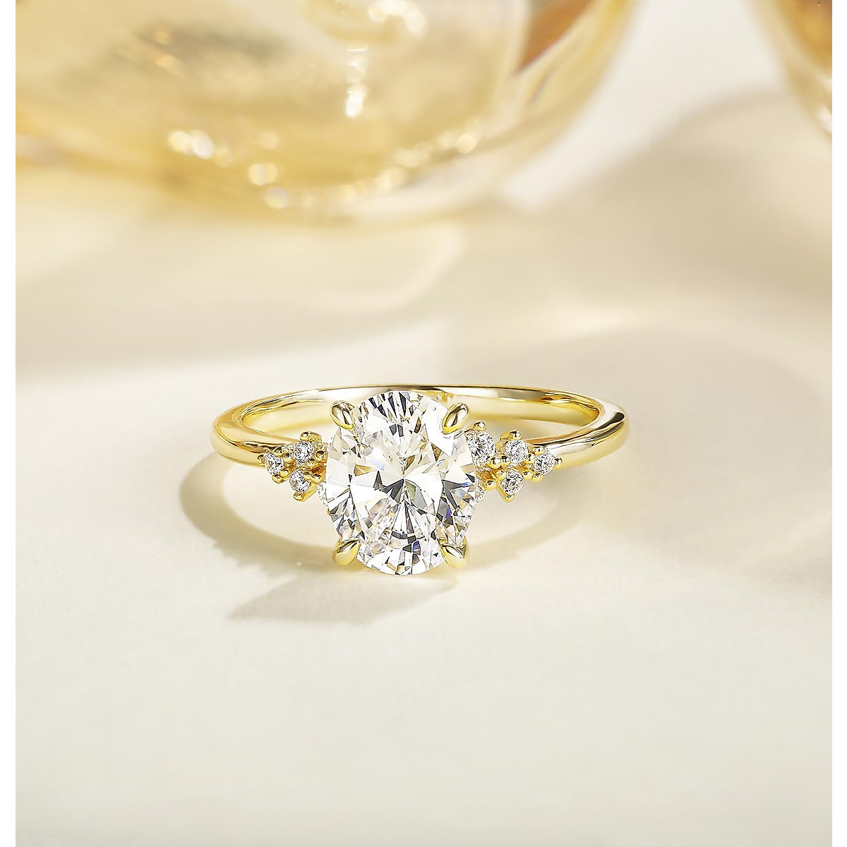 TIGRADE 3CT Engagement Ring Oval Cut Cubic Zirconia Promise Ring Round CZ Eternity Wedding Band for Women Size 3-12, Gold, Size 8