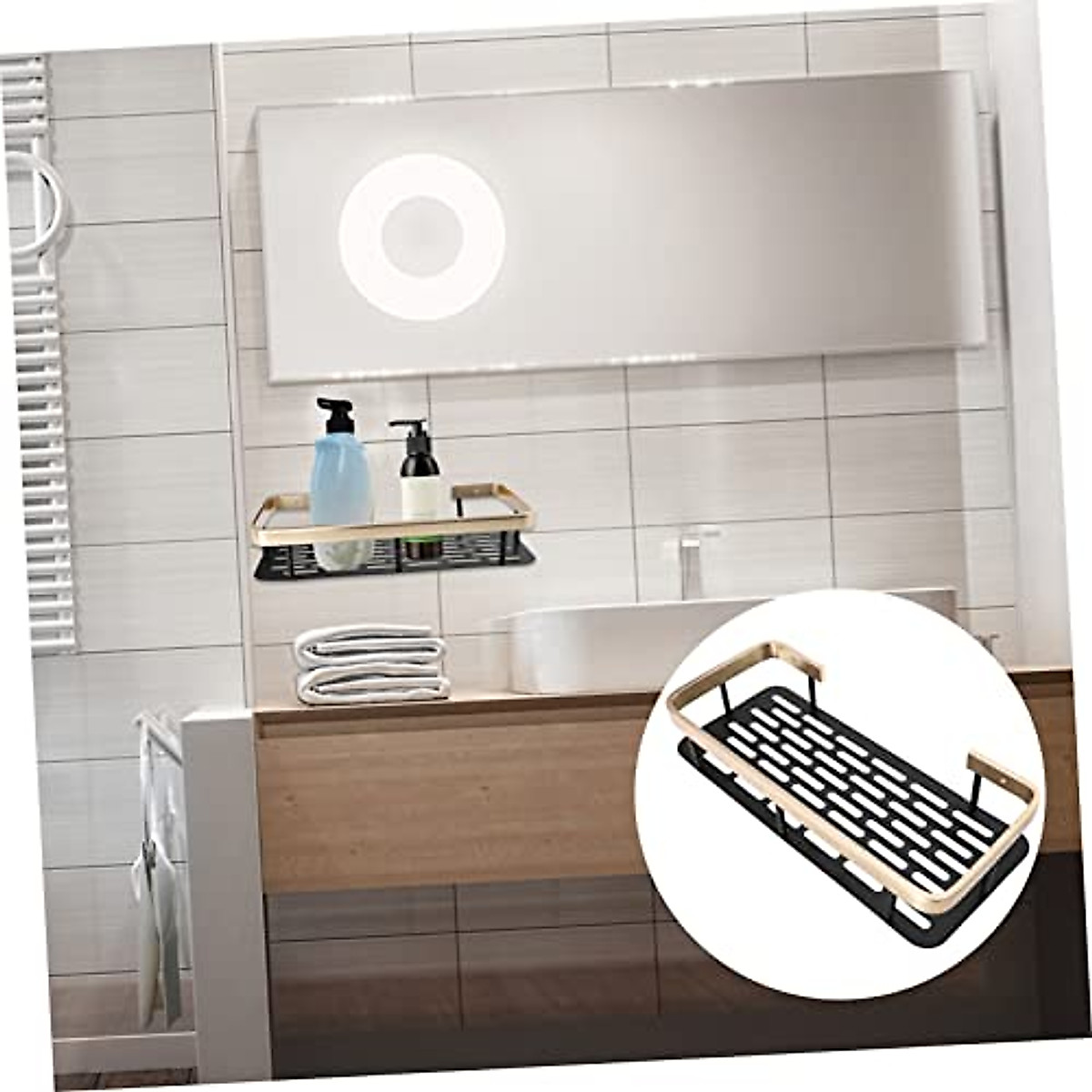 CIYODO Shelf Bathroom Storage Baskets Shower Organiser No Drilling Towel Bar Rail Over Door Storage Organiser Jewelry Organizer Stand Nail- Storage Rack Aluminum Alloy Black