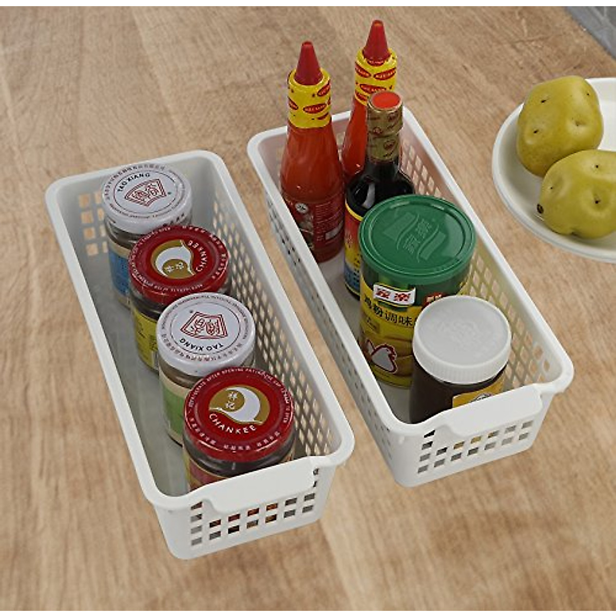 Fiazony 6-Pack Small Plastic Storage Baskets/Trays Organizer, White