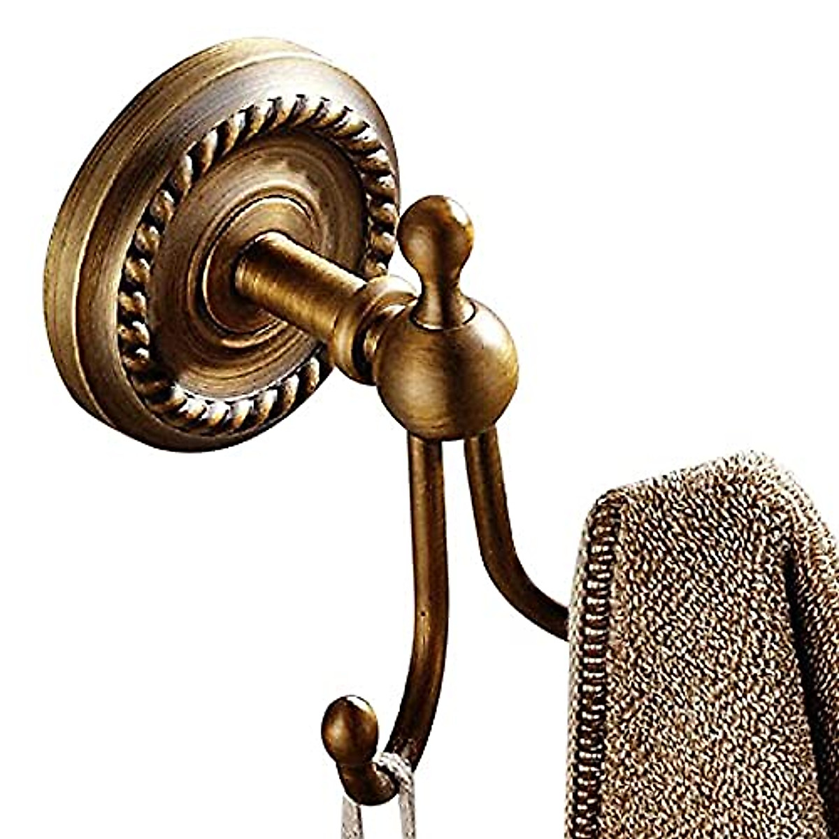 Leyden Antique Brass Towel Hooks, Bathroom Double Robe Hooks Brushed Brass Coat Hanger Hanging Towel Wall Mounted
