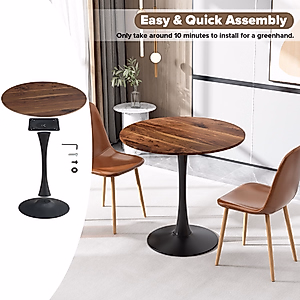 Ufurpie Round Dining Table for 2-4 People, 31.5" Kitchen Dining Table with Walnut Tabletop and Pedestal Base, Mid-Century Tulip Table for Small Space Home Office Living Room Kitchen Leisure, Walnut