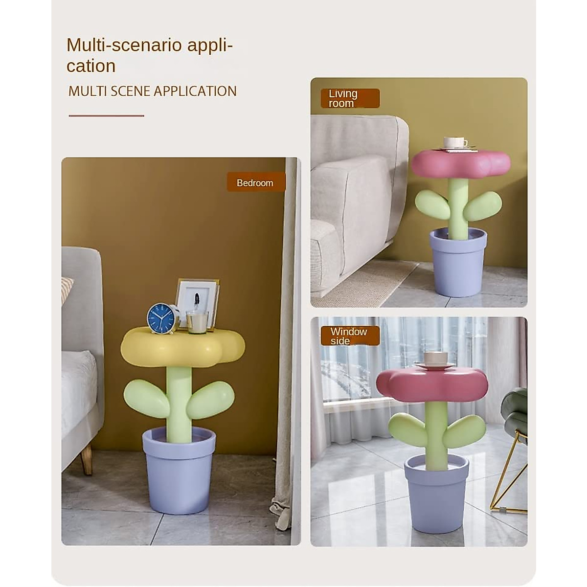 BAUBUY Creative Tulip Coffee Table Flower Shape Decorative Small Side Table 60 * 41cm Resin Sofa End Table for Living Room Balcony Bedroom Furniture