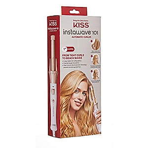 KISS Instawave 101 Automatic Rotating Curling Iron, 1 Inch Pearl Ceramic Tourmaline Barrel Heats Up to 400°, 2 Directional Spinner, Rose Gold Finish, 1.07 Lbs.