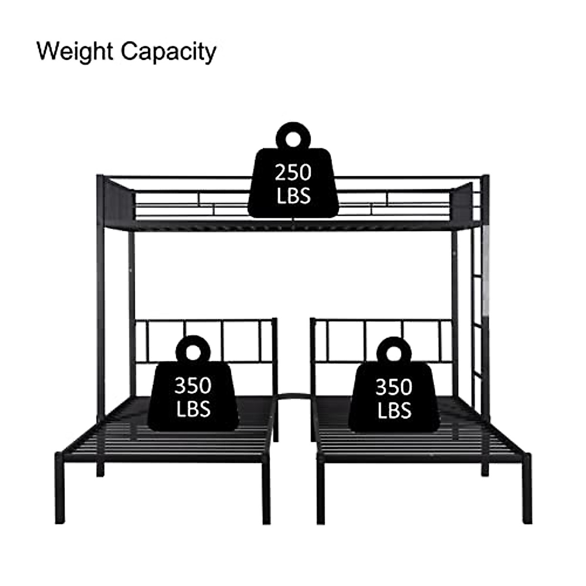 Tmosi Triple Bunk Beds, 3 Twin Bunk Beds for Kids Teens Boys Grils,Metal Heavy Duty Bunk Bed with Guardrail Ladder,Convert into 3 Twin Beds (Black)
