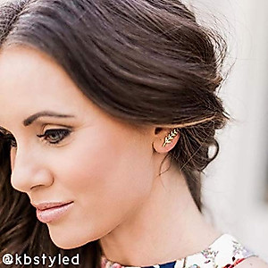 Humble Chic Ear Crawler Earrings for Women - Hypoallergenic Ear Climbers Earrings for Women - Statement Leaf Ear Jacket Earrings Studs - Gold Ear Cuff Bridal Earrings - Gold Earrings, 14K Gold Plated