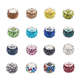 Craftdady 100Pcs Random Mixed Color Polymer Clay Large Hole European Beads with Rhinestone 11-12x7-7.5mm Rondelle Slide Bead Spacers for DIY Snake Chain Bracelet Making 5mm Big Hole