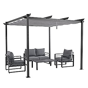 Patiorama 10’ x 10’ Outdoor Retractable Pergola with Sun Shade Canopy, Dark Gray Patio Aluminum Shelter Grape Trellis, Patio Gazebo Pergola, Large Pavillion Grill for Garden Porch Yard BBQ (Gray)