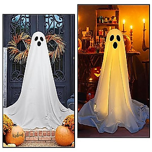 Large Lighted White Cloth Ghosts | Large Lighted Standing White Cloth Ghosts | Halloween Home Courtyard Lawn Party Decoration Halloween Outdoor Decoration | Halloween Light Up Decorations Outdoor