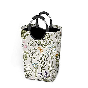 Wondertify Herbs Wild Flowers Laundry Hamper Boho Floral Botanical Butterfly Clothes Basket With Easy Carry Handles For Clothes Organizer Toys Storage Colorful