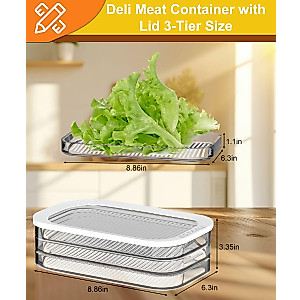 Deli Meat Container for Fridge,Bacon Lunch Meat Container for Refrigerator Stackable 3 Layers Food Storage Boxes with Lid for ColdCuts, Salami, Deli, Meal Prep Containers，BPA Free，18.60z，3Pack