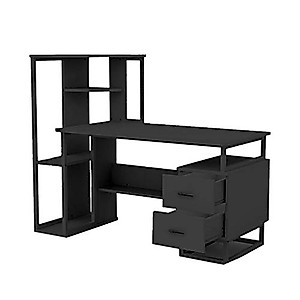 Computer Desk with Multiple Racks and Drawers - Writing Compact Desk Study Desk Industrial Style Workstation Laptop Table for Home Office Desk Students Study Desk Wood Table (from US)