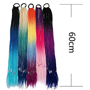 Large Hair Band Colorful Gradient Braided Ponytail Extention Hairstyle Hair Rope Accessories for Girls Wigs & Accessories 60 CM(27)