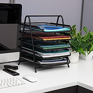 Mind Reader Desk Organizer with 5 Sliding Trays for Letters, Documents, Mail, Files, Paper, Black