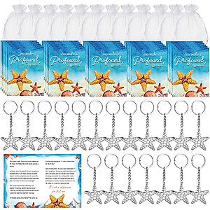 Kigeli 40 Set Starfish Story Gifts Employee Staff Appreciation 3.5x5 Inch Starfish Story Appreciation Cards Starfish Keychain Mini Starfish Keepsake Organza Bags for Christmas(Silver)